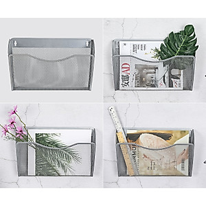 EasyPAG Wall Mount File Holder Mesh Single Pocket Hanging File Organizer Magzine Folder Basket Paper Rack for Office and Home,Silver