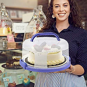 Zoofen Cake Carrier with Handle 10in Cake Stand Purple Cake Holder Cover Round Container for 10in or Less Size