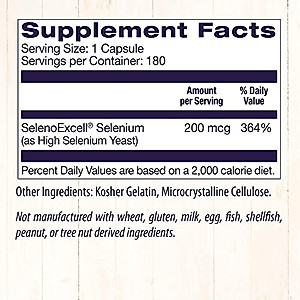 Healthy Origins Seleno Excell Selenium, 200 mcg - Selenium Supplement for Bladder Support - Selenium Pill for Immune System and Cellular Health - Trace Mineral Supplement - 180 Capsules