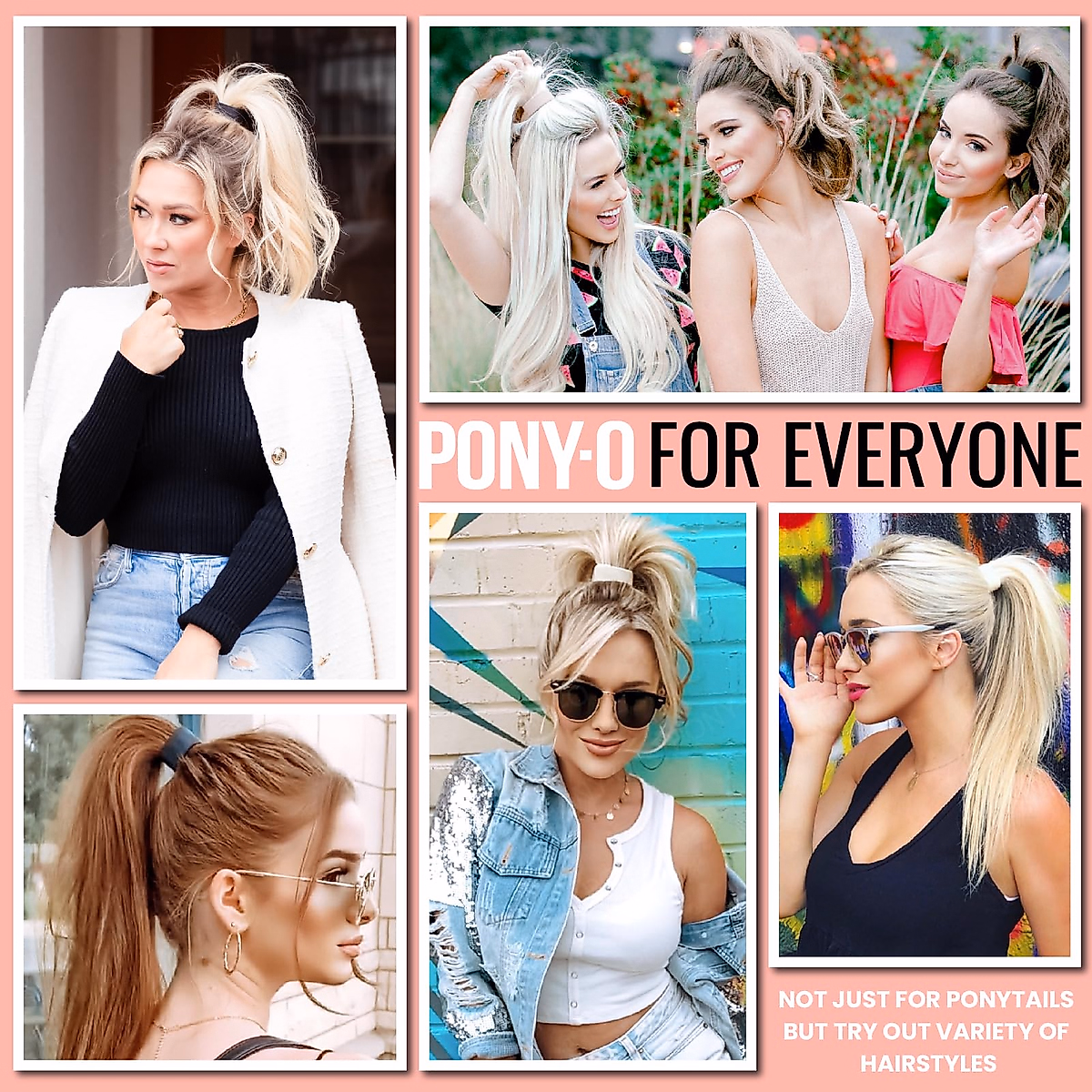 PONY-O- Fine, Medium or Slightly Thick Hair - Original No Damage Volumizing Ponytail Hair Ties - Patented Bendable Design - Stylish Hair Accessories for Women - 2 Pack Black & Dark Blond - Medium