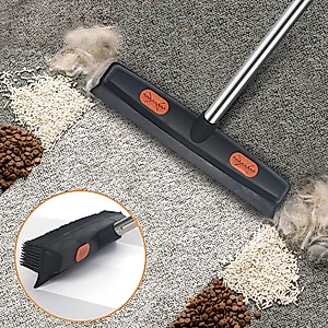 LandHope Carpet Rake for Pet Hair Remover Long Handle with Squeegee, Rubber Broom Carpet Brush Non Scratch Bristles Fur Remover Indoor Outdoor Push Broom for Cat Dog Hair Hardwood Tile Windows Clean