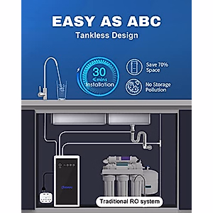 Deepuro Reverse Osmosis Water Filtration System RO Water Filter System Under Sink Tankless 400GPD with 5-Stage Filtration, Water Purification RO Units, Filters Life Monitor & Smart Touch Panel, WS4A