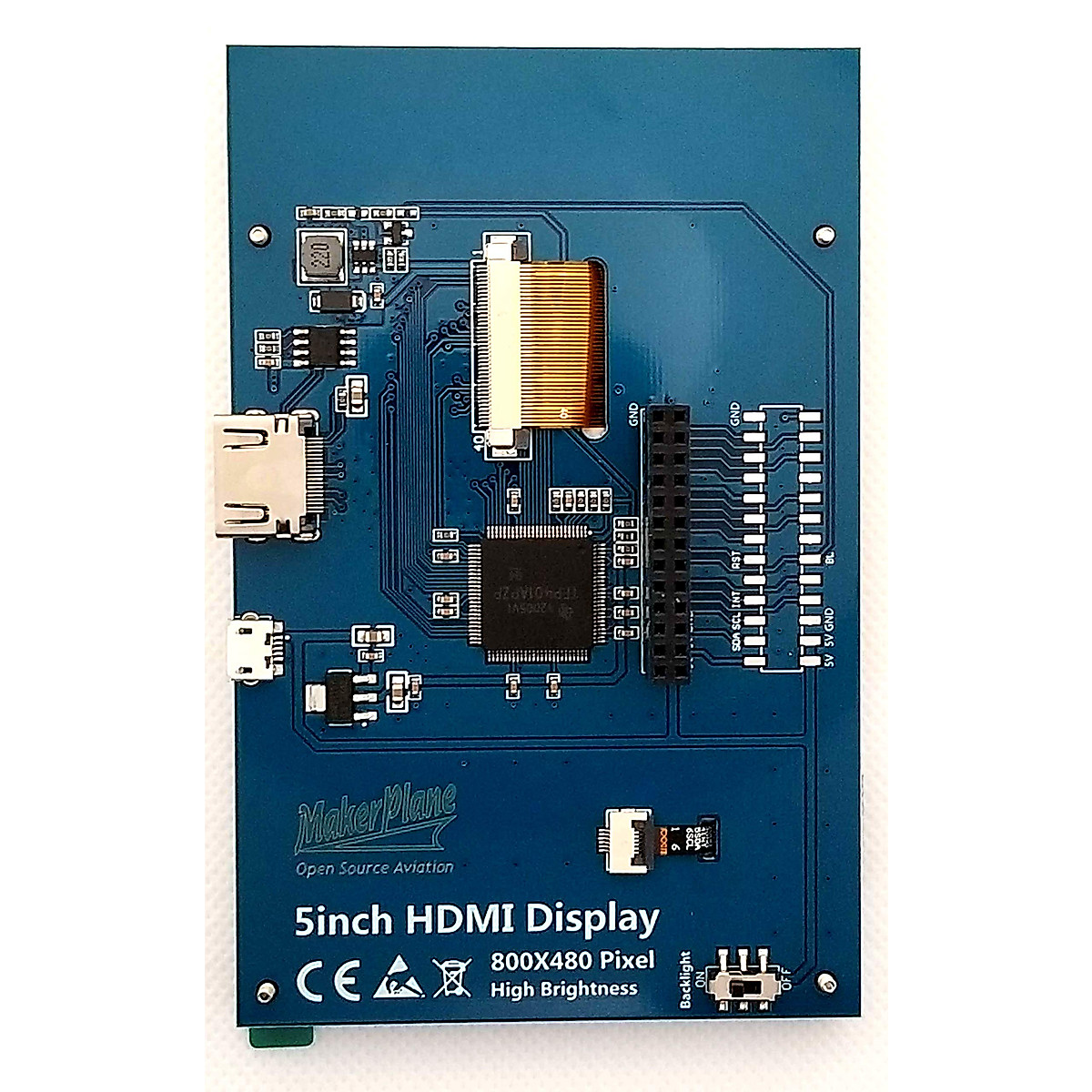 5 Inch Sunlight Readable Touch Screen 800x480 IPS LCD Display for Raspberry Pi 3/4 (or Any HDMI Source with no Touch)