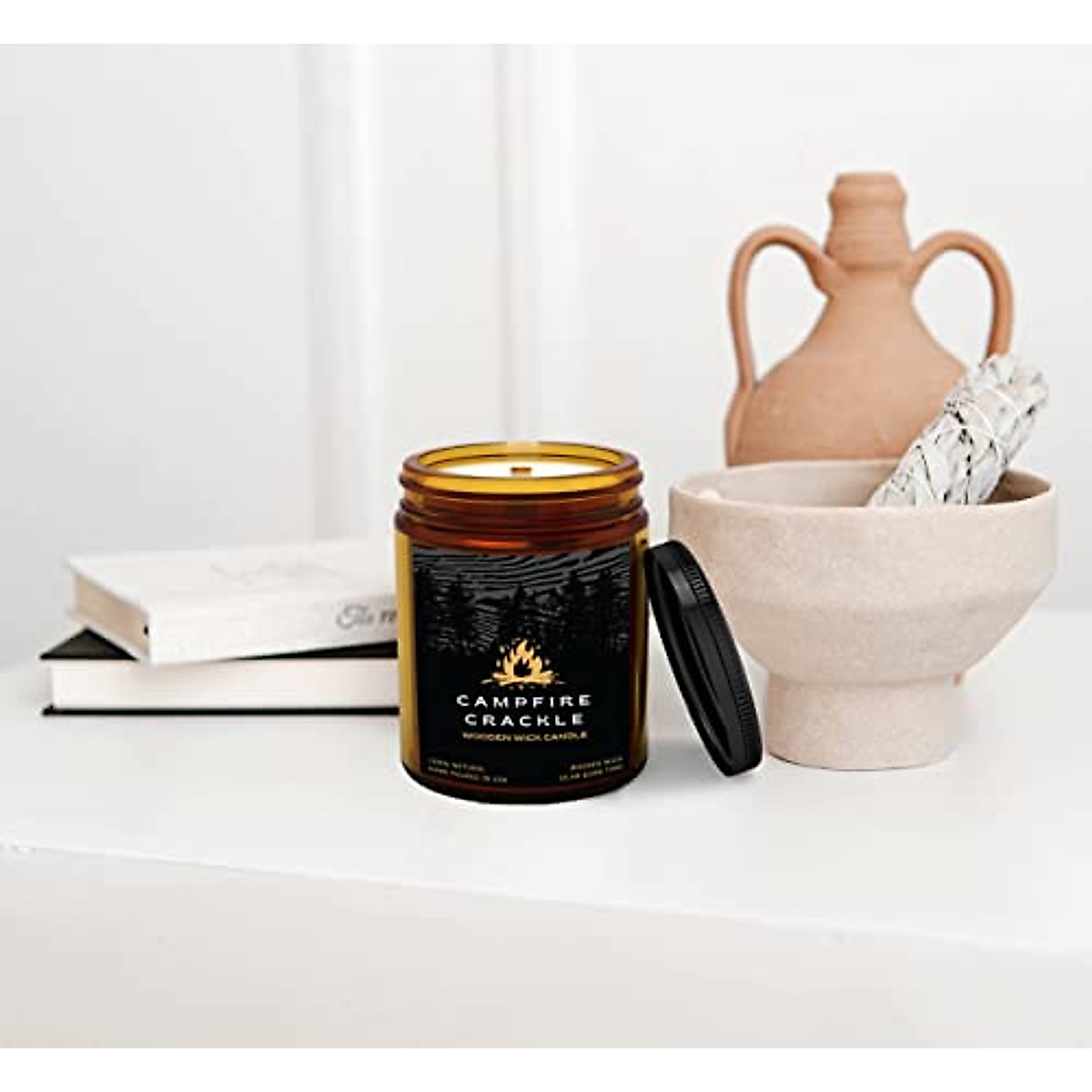 Campfire Candle Scented| 8oz Firewood Scented Candles for Men Wood Wick, Long Lasting, Masculine Scents, Natural Soy Jar Candle for Home, The Perfect Mens Gift.