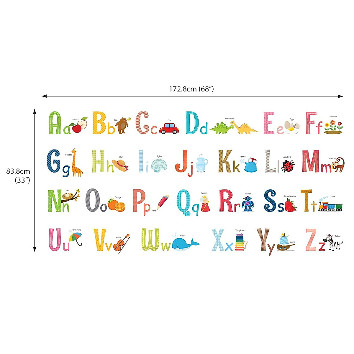 DECOWALL DA-1701 Alphabet ABC with Pictures Kids Wall Stickers Wall Decals Peel and Stick Removable Wall Stickers for Kids Nursery Bedroom Living Room (Large) d?cor