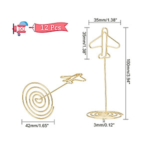 CHGCRAFT 12Pcs Tall Table Number Holder Place Card Holder Airplane Shape Metal Name Card Holder Stands for Photos Food Signs Memo Wedding Party Restaurants, Light Gold, 100x42mm