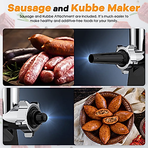 Ollygrin Meat Grinder Electric Sausage Stuffer, Meat Grinder Electric Stainless Steel, Meat Grinder Maker Heavy Duty 2300W Max With 2 Blades, 3 Plates, Sausage Stuffer Tube & Kubbe Kit
