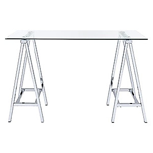 OSP Home Furnishings Middleton 47 Inch Desk with Clear Beveled Glass Top, Chrome Base