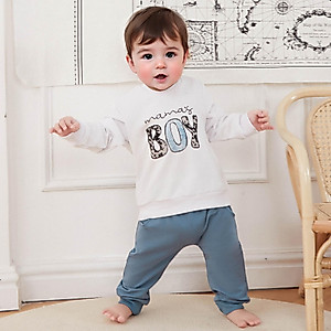 FOCUSNORM Toddler Baby Boy Outfits Newborn Infant Fall Winter Clothes Letters Sweatshirt Tops Elastic Waist Sweatpants Sets (White, 0-6 Months)