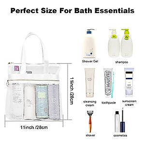 BEMISO Mesh Shower Caddy 11" height Portable Shower Bag with 2 Pockets Zipper Travel Shower Tote Bag Large Dorm Shower Caddy Basket Dorm Essentials for College Students Girls Shower Caddy(White)