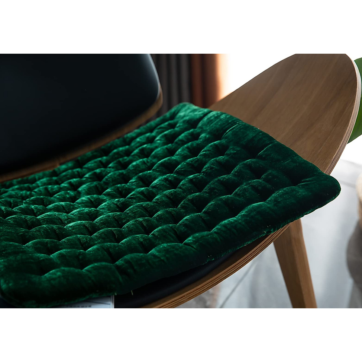 vctops Luxury Velvet Square Chair Pad Soft and Comfy Chair Cushion Tufted Indoor Seat Cushion Pillow Tatami (Dark Green,17"x17")