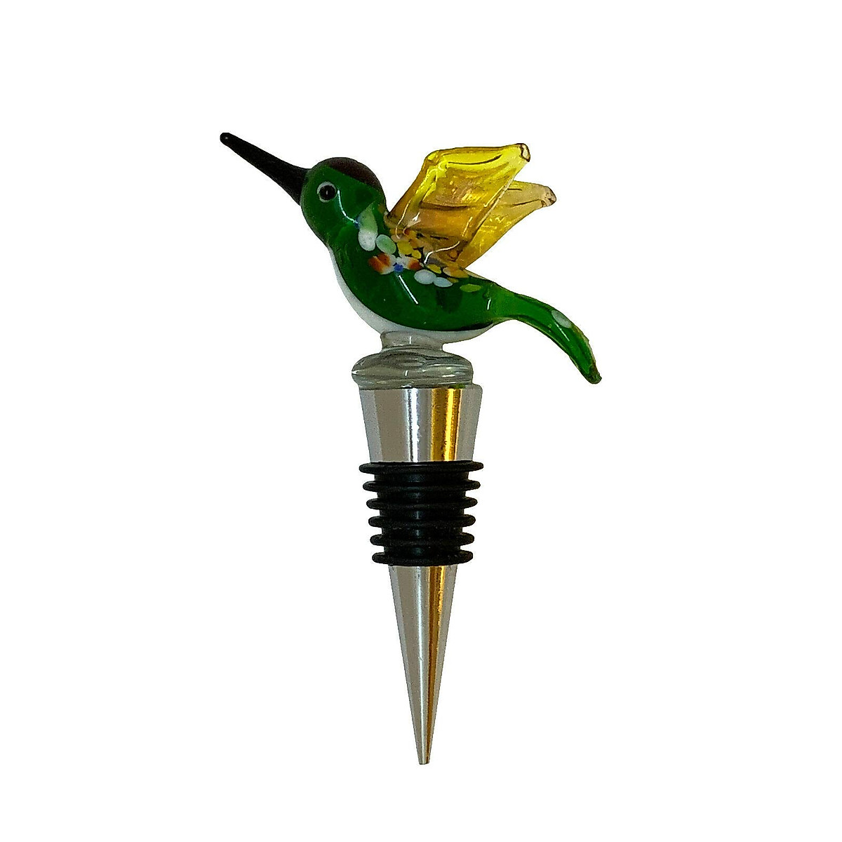 Stainless Steel Wine Bottle Stopper with Hand Made Glass Figurine (Hummingbird)