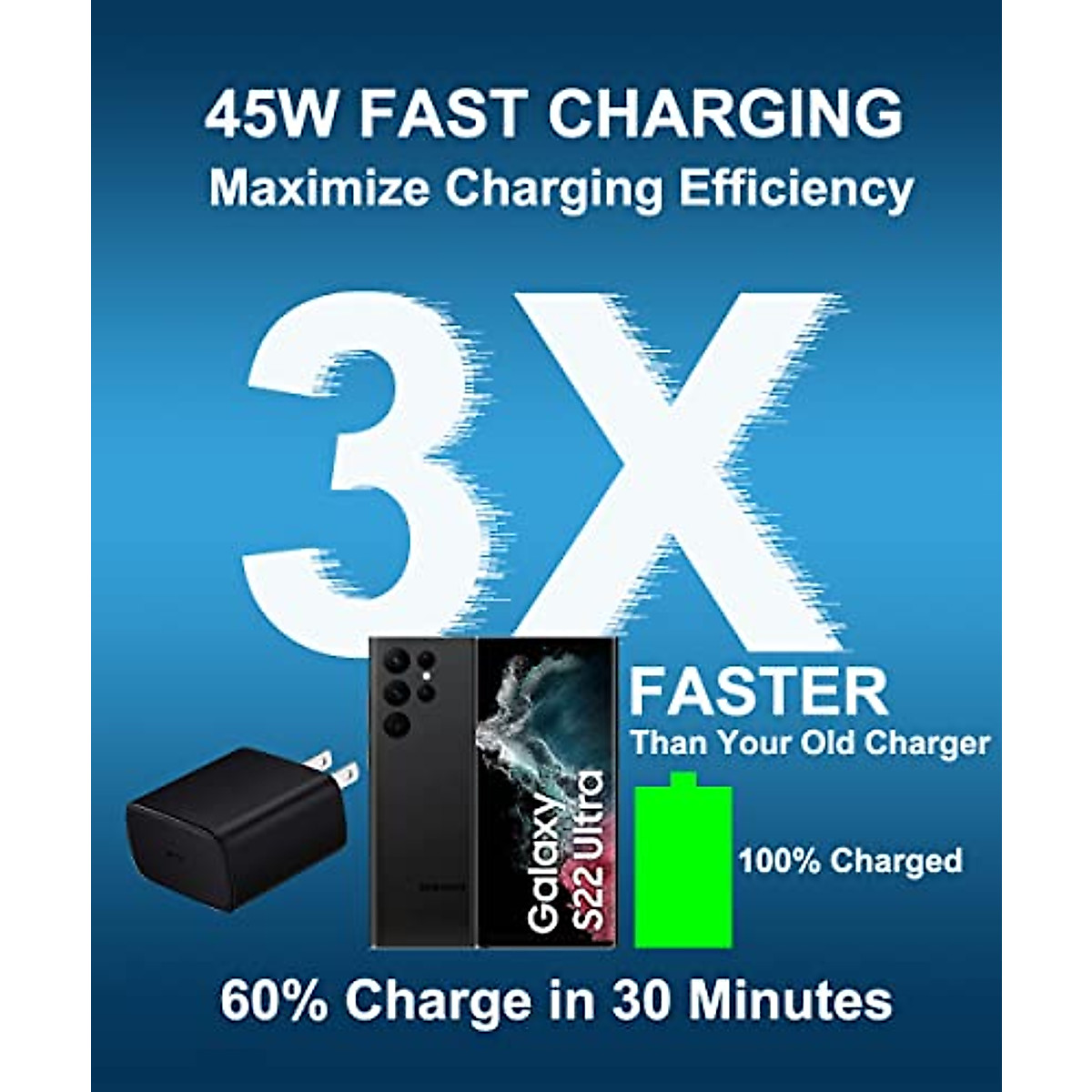 Samsung 45W USB-C Super Fast Charging Wall Charger for Samsung Galaxy S23 S22 S21 S20 Ultra Plus Note 10+ Charger Adapter Block