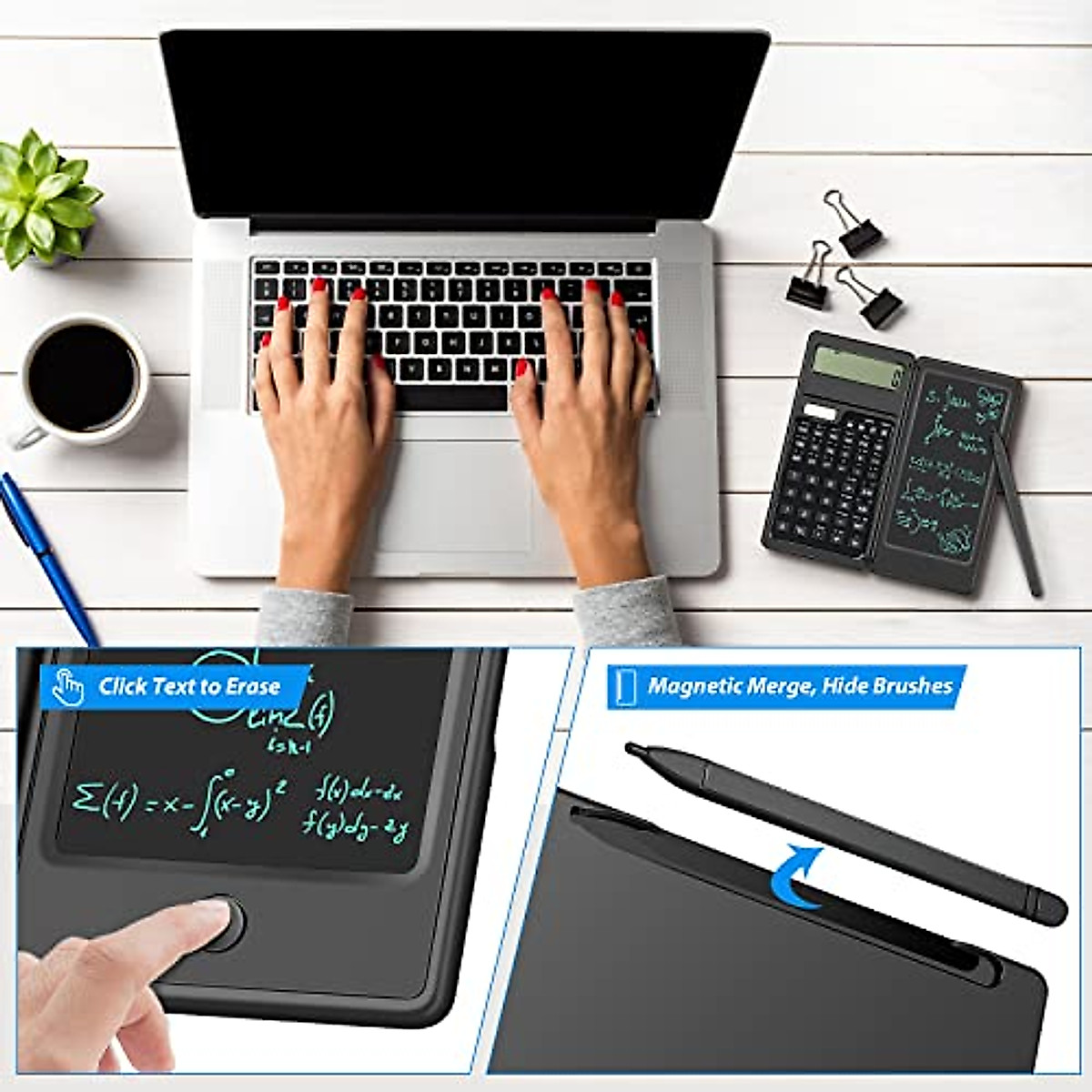 Scientific Calculators with Erasable Writing Tablet, HUIJUTCHEN Foldable 10 Digit Desk Calculator, Solar and Battery Powered, Back to School Supplies for Middle School, High School & College Students