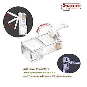 PETECHTOOL RJ45 CAT6 Connector End Pass Through Ethernet Cat6 Ends 8P8C Modular Plug for Solid or Stranded UTP Ethernet Cable （ 100 Packs - with Wire Stripper