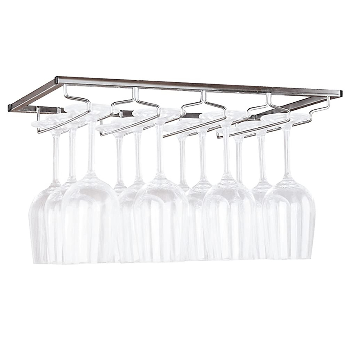 Hanging Wine Glass Holder Rack with 4 Rows, Stainless Steel Wine Glass Rack Under Cabinet, Glasses Storage Hanger Organizer for Home Kitchen Décor