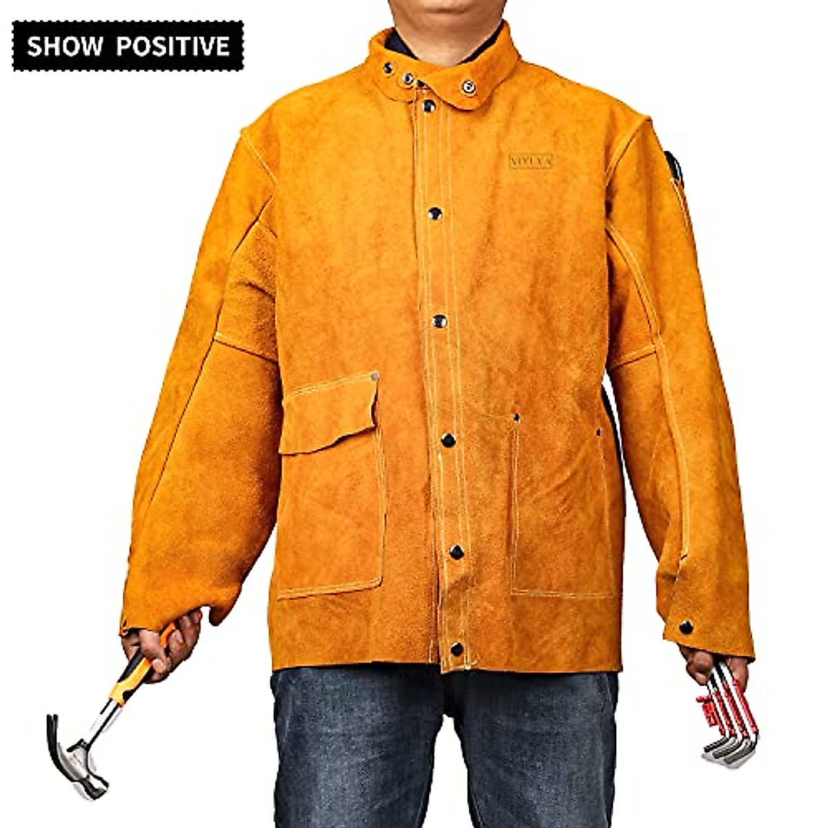 Welding Leather Jackets Flame-Resistant Heavy Duty Split Cowhide Leather Welder Jacket for Men & Women XX-Large, (Large, Brown)