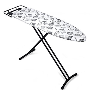 Duwee 15x54 inch Heat Resistance Metallic Ironing Board Cover Durable Felt Material Padding, Sew-in Bungee Cord, Easily Handle and Fits Board Beautifully(Iron Patten)