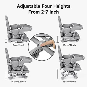 YOLEO High Chairs for Babies and Toddlers, Booster Seat for Dining Table with 4 Level Height Adjustable, Travel High Chair Folding Booster Seat with Cushion (Grey)