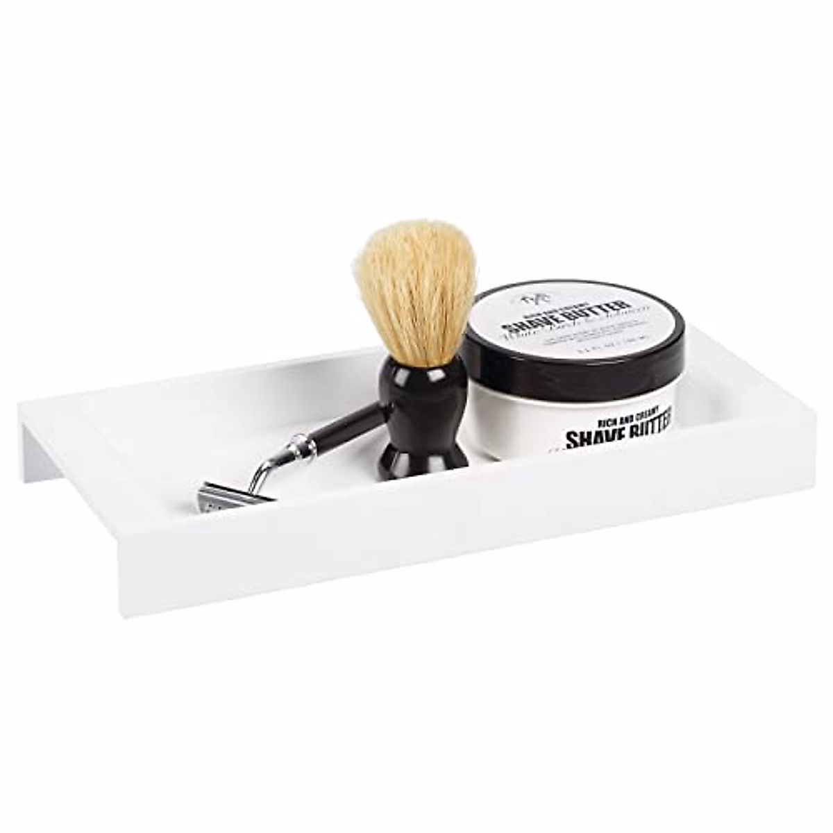 mDesign Wood Bamboo Tray for Bathroom and Vanity - Fits on Top of Toilet Tank, Sink, Counter - Bath Accessories Organizer - Soap, Towel, Skincare, Perfume, Toiletry Holder - Echo Collection - White