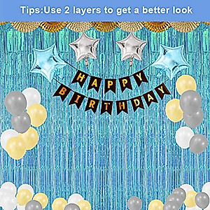 BEAYFILY 3 Pack Fringe Curtains Party Decorations,Tinsel Backdrop Curtains for Parties,Photo Booth Wedding Graduations Birthday Christmas Event Party Supplies (Rainbow Blue)