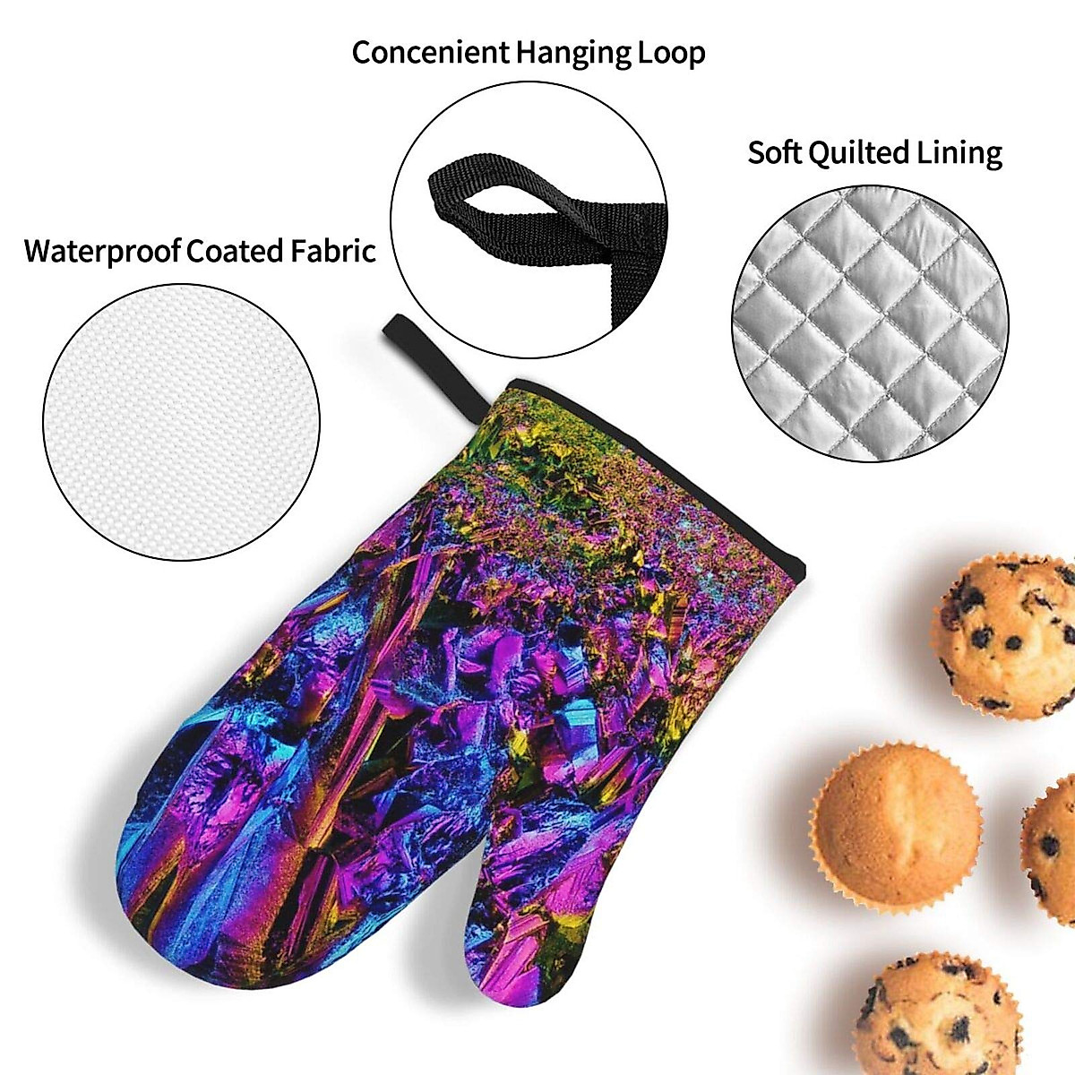 Rainbow Titanium Glass Oven Mitts and Pot Holders Set Heat Resistant Non-Slip Kitchen Gloves Washable Microwave Gloves with Soft Cotton Lining for Cooking Baking Grilling Barbecue