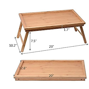 TBGFPO Wooden Folding Laptop Table Breakfast Serving Bed Trays, Adjustable Foldable with Flip Top and Legs Computer Desk Stand