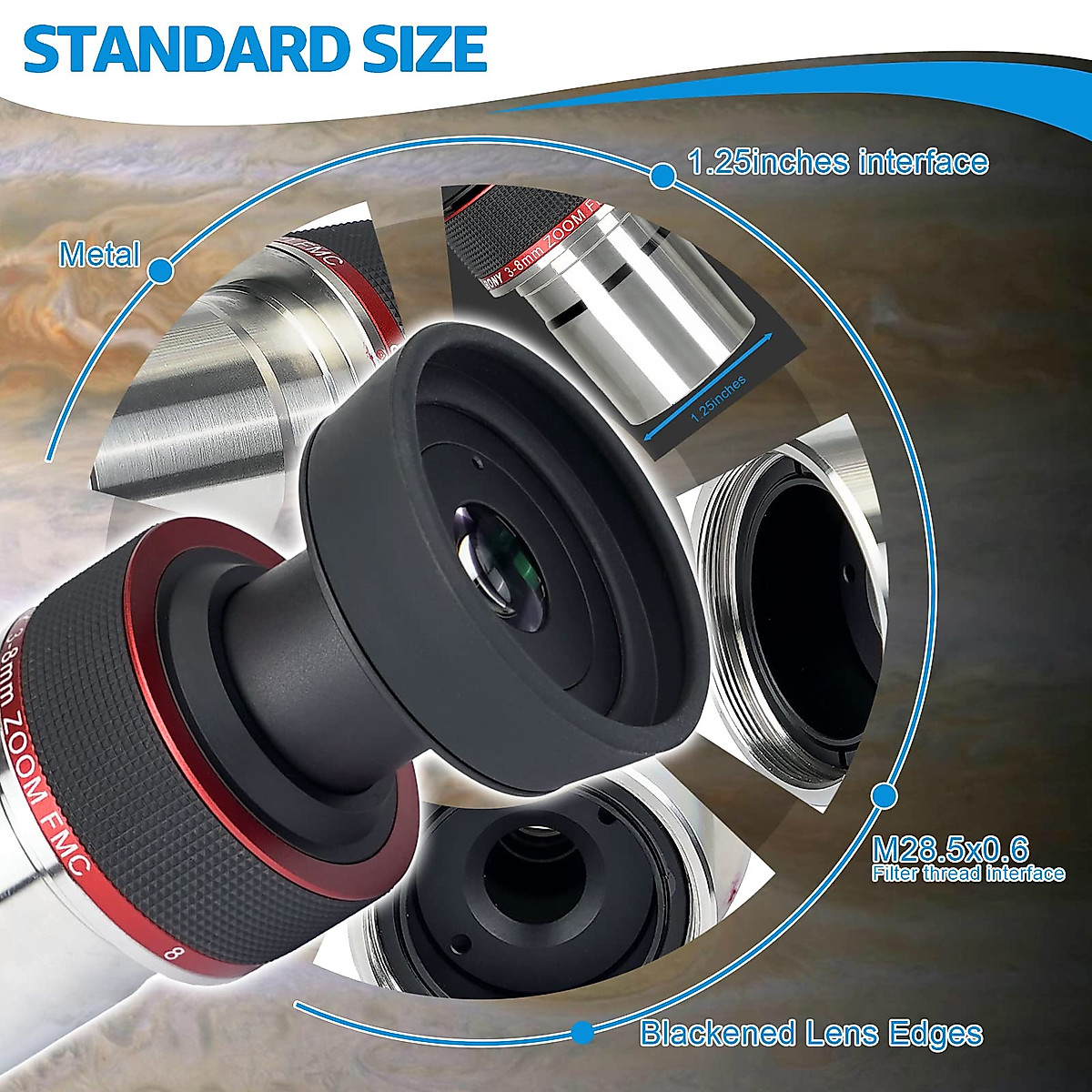 SVBONY SV215 Zoom Eyepiece, 1.25 Inch Zoom Lens, 3mm to 8mm Eyepiece with Parfocal Design, Telescope Accessory for High Power Lunar and Planetary Observing