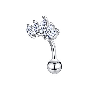 FLYUN Crown Belly Button Ring, Reverse Navel Ring, Tiara Gold Belly Ring Dainty Belly Piercing Barbell Small Belly Jewelry Cartilage Earring (8MM, Silver)