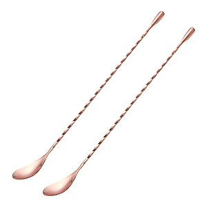 2 Pcs 12 Inches Bar Spoon, Long Handle Mixing Stirrers for Drink, Briout Stainless Steel Bar Cocktail Shaker Spoon, Rose Gold
