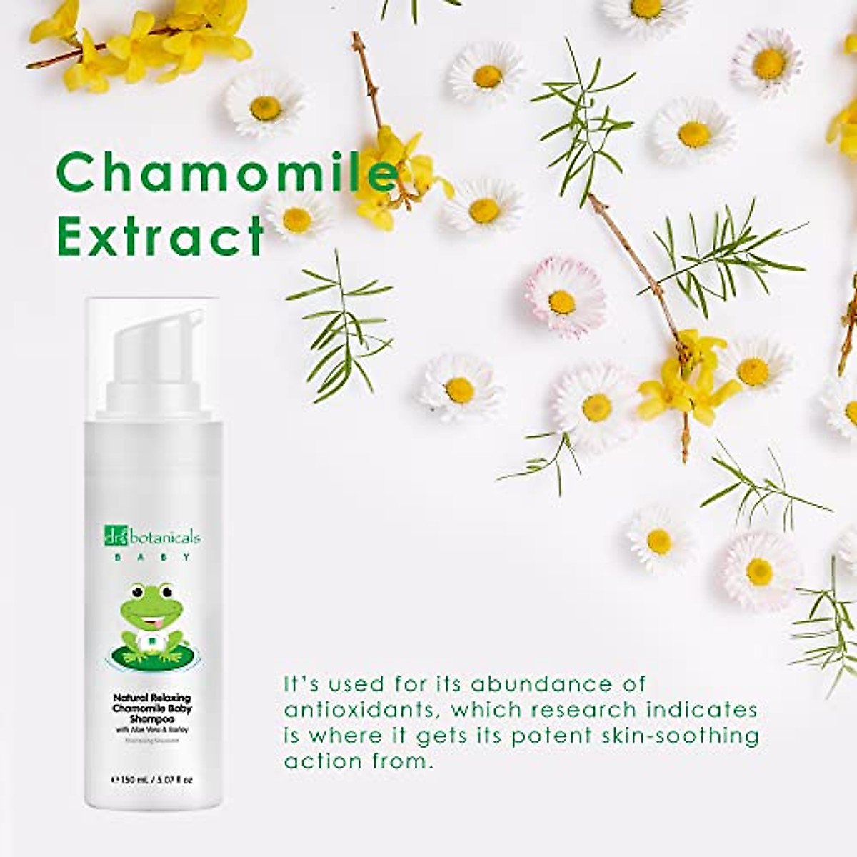 Dr Botanicals Natural Relaxing Chamomile Baby Shampoo with Aloe Vera and Barley| | Natural, Vegan & Dermatologically Tested | 5.07 FL Oz