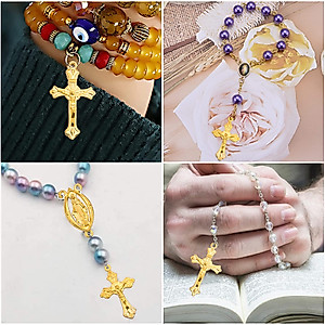 Aylifu 40pcs Golden Rosary Cross Charms and Center Miraculous Medal with Maria Crucifix Cross Pendants and Oval Chandelier Links for Easter Holidays Rosary Jewelry Making, 4 Styles
