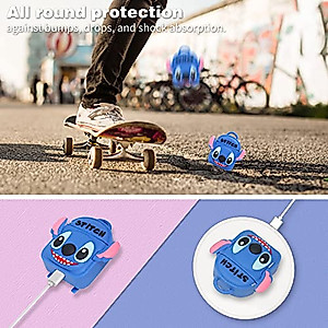 SUIHUOJI Cute Stitch Backpack Airpods Case,6 in 1 Silicone Airpods 2/1 Charging case Accessories Cover,3D Fashion Funny Cartoon Shoulder Bag Protective Design Skin for Apple Earphone 2&1 with Keychain