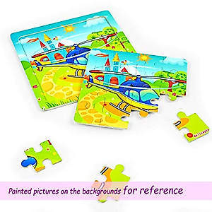 Vileafy 6 Pack Easy Small Travel Puzzles for Kids Ages 3-5 Years Old, Children Cars Wooden Puzzles 16 Piece, Early Educational Toys & Gifts for Boys and Girls