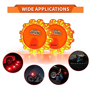 Markstor 3 Pack of LED Emergency Car Kit Flashing Warning Lights Roadside Security For Vehicle Truck Boats With Hook, Amber Safety Flares Warning Lights Disc Magnet (Battery Not Included)