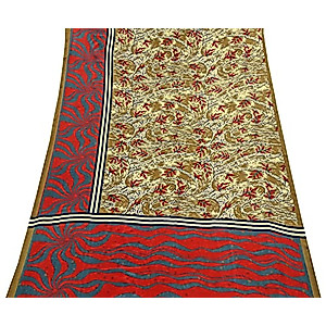 Peegli Indian Women's Crepe Silk Abstract Saree Vintage Green Sari Textile DIY 5 Yards Fabric