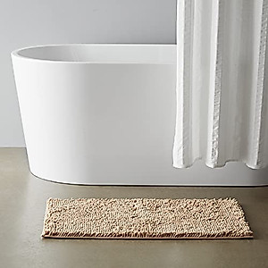 Spotgrowth Non-Slip Chenille Bath Mat for Bathroom Rugs 20 x32 Inches Extra Soft and Absorbent Microfiber Shag Rug,Machine Washable,Shower and Bath Room Floor Mats,Beige, (SP210717)