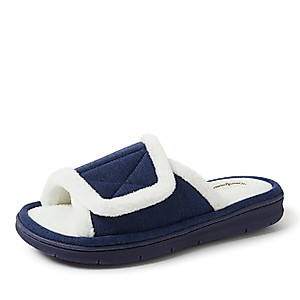 Dearfoams Women's Adjustable Indoor/Outdoor Machine Washable Memory Foam Slide Slipper, Navy, 9-10