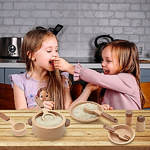 WHOHOLL Wooden Toys Play Kitchen Accessories, Montessori Toys for 1 2 3 4 5 + Years Old Toddlers, Toy Kitchen Play Dishes & Play Food Playset, Birthday Sets for Kids Girls Boys