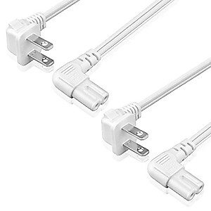 TNP Universal 2 Prong Angled Power Cord (6 Feet) 2 Pack - NEMA 1-15P to IEC320 C7 Figure 8 Shotgun Connector AC Power Supply Cable Wire Socket Plug Jack (White) For PS4, Apple TV, PS3 Slim