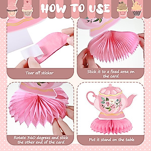 Liliful 12 Pcs Tea Party Decorations Floral Teapot Cake Tea Party Honeycomb Centerpieces Princess Tea Party Supplies Table Tea Party Decor for Birthday Baby Shower Wedding Favors Girls Women