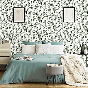 Erfoni Leaf Peel and Stick Wallpaper Green Contact Paper 17.7"x 118.1" Green Leaves Self Adhesive Wallpaper Removable Wallpaper for Cabinets Decor