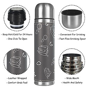 Stainless Steel Leather Vacuum Insulated Mug Book Thermos Water Bottle for Hot and Cold Drinks Kids Adults 16 Oz