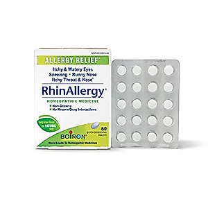 Boiron RhinAllergy Tablets for Relief from Allergy Symptoms of Sneezing, Runny Nose, and Itchy Eyes or Throat - 60 Count