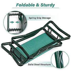 Simple Deluxe Garden Kneeler and Seat, Foldable Kneeling Stool with Thicker EVA Foam Pad Heavy Duty Bench, with Tool Pouch, Gifts for Outdoor Gardening, Fishing, Green