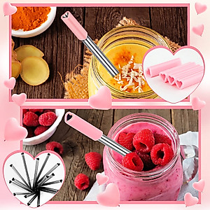 Jutom 8 Pack Heart Shaped Stainless Steel Straws with Silicone Tips Reusable Heart Straws Cute Straws with 2 Cleaning Brushes for Hot Cold Drinks Valentine's Day Bridal Shower Wedding (Pink)