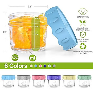 6-Pack Baby Food Storage Containers, 4 Oz Glass Baby Food Jars with Leak-proof Silicone Ring and Lid, Baby Food Containers Freezer Safe for Baby Food Maker, Microwave, Dishwasher