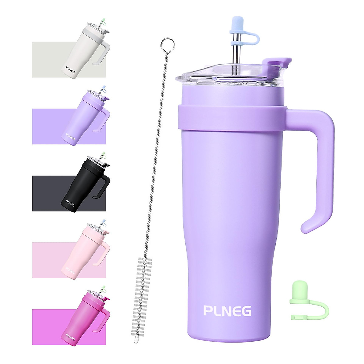 PLNEG Tumbler with Handle 40oz Insulated Water Bottle with Straw Lid Stainless Steel Travel Coffee Mug for Men Women gifts.（Purple,Single）