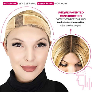 MILANO COLLECTION Wigrip, Premium Lace Wig Band for Women, Fully Adjustable & Reinforced Lace Wig Grip Band by Hairline, Comfortable and Secure Glueless Velvet Headband, Nude, 2 Pack