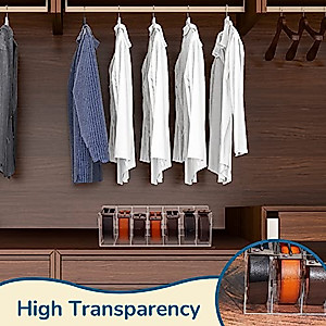 2 Pieces Belt Organizer Acrylic Belt Storage Holder 7 Compartments Display Case Belt Container Holder for Closet and Drawer, Purse Tie Jewelry Watch Bracelets Makeup Storage Holder Accessories